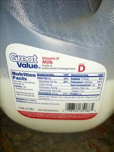 Great Value Whole Milk Nutrition Facts